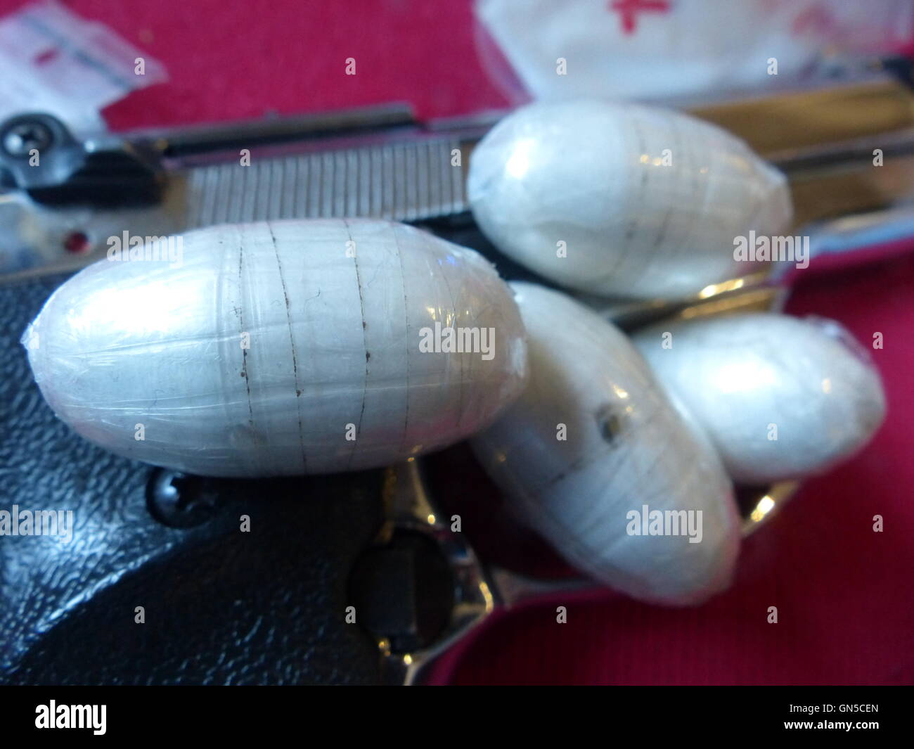 Cocaine egg which was swallowed by the smuggler, or mule, and later ...