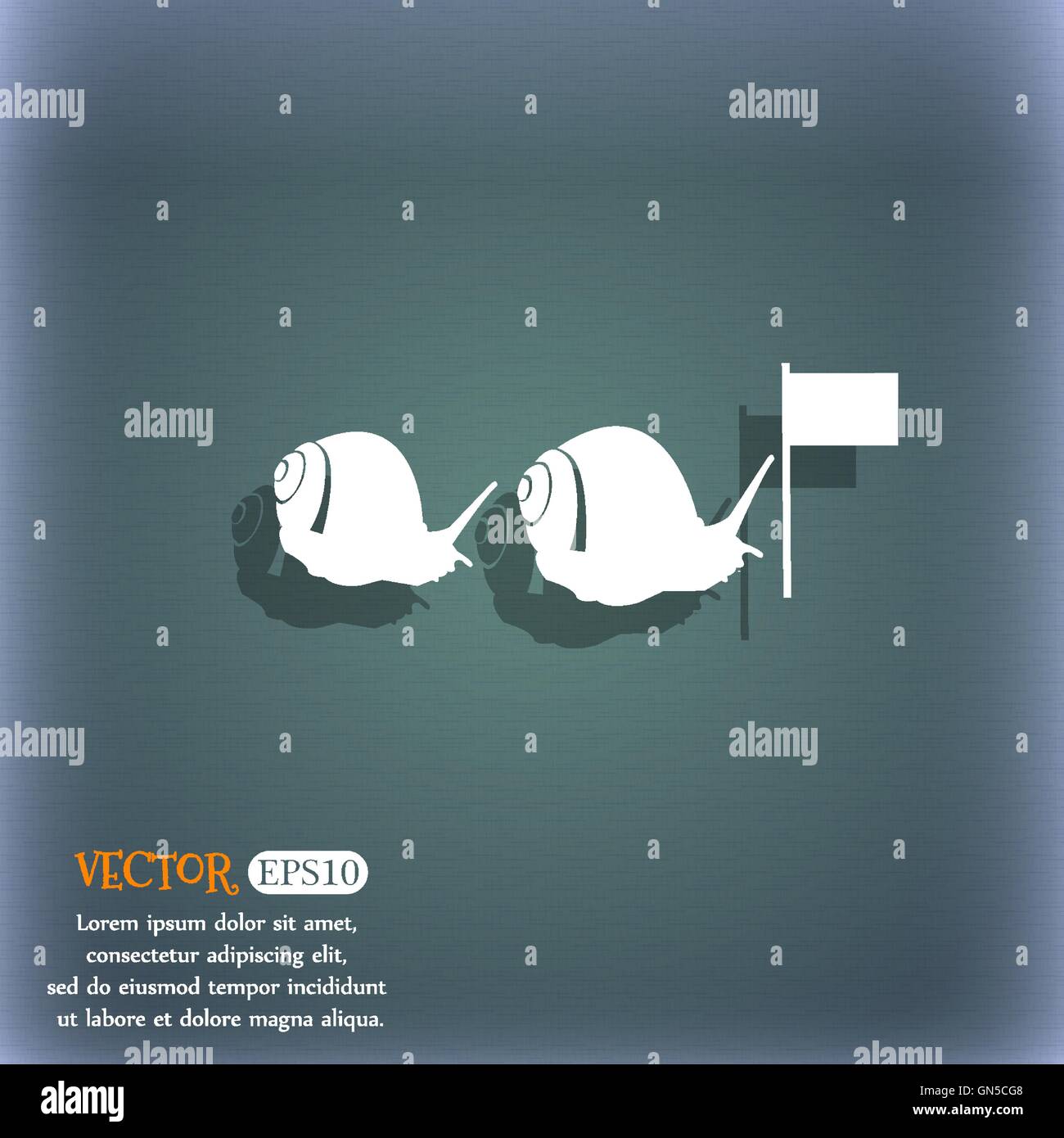 Fast snail icon. On the blue-green abstract background with shadow and ...