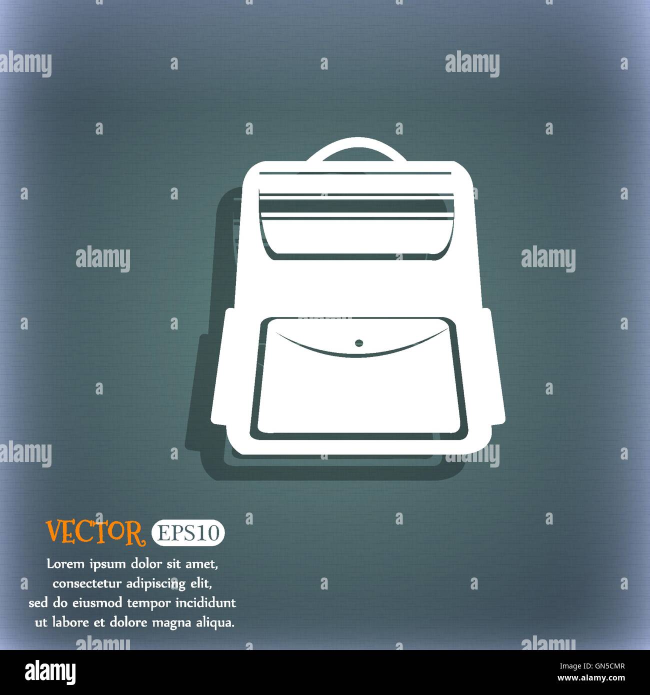 School Backpack icon. On the blue-green abstract background with shadow ...