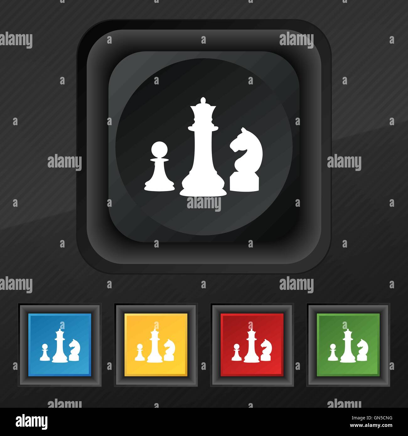 chess Game icon symbol. Set of five colorful, stylish buttons on black ...