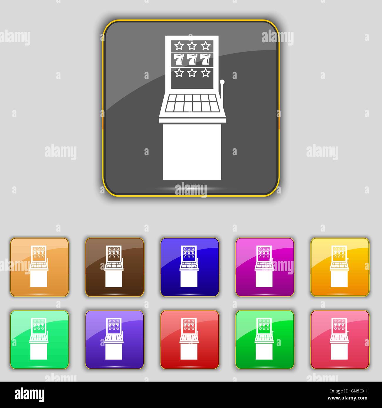 slot machine icon sign. Set with eleven colored buttons for your site ...