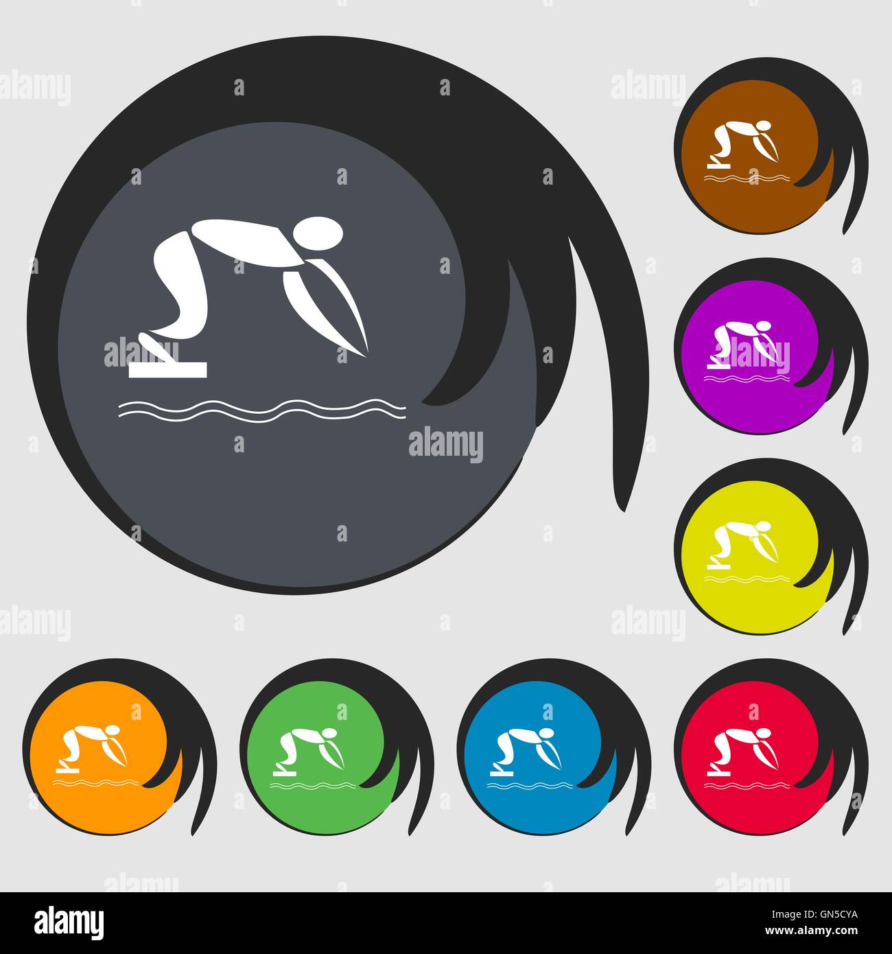 Summer sports, diving icon. Symbols on eight colored buttons. Vector ...
