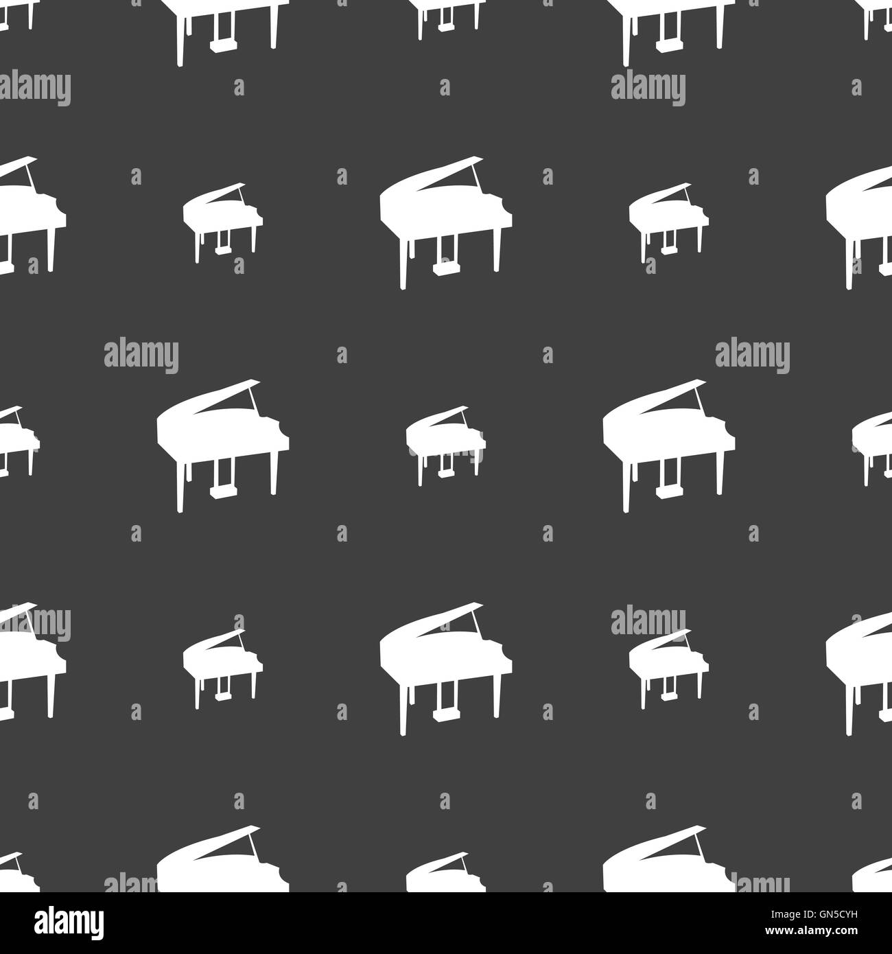 Grand piano icon sign. Seamless pattern on a gray background. Vector ...