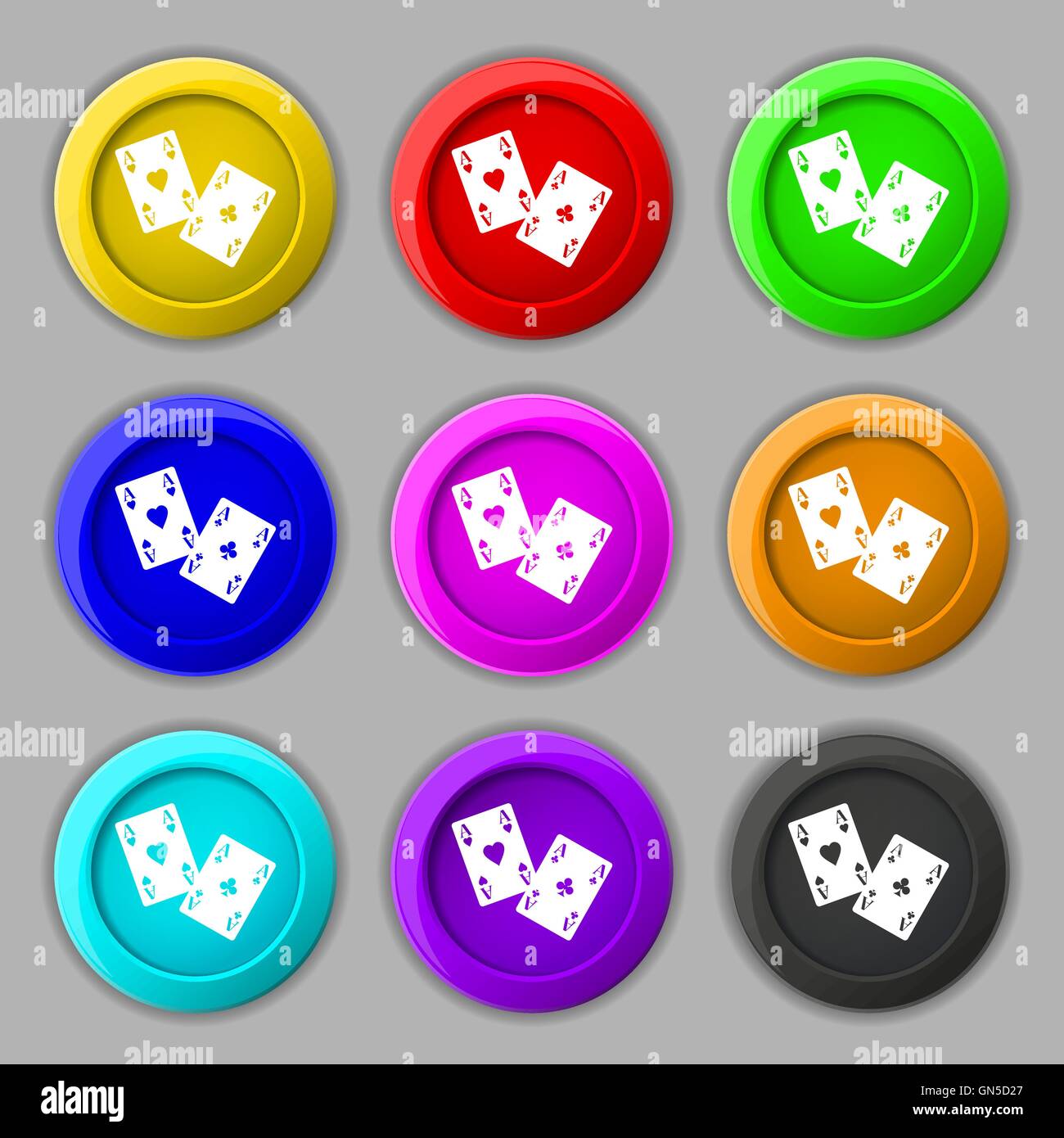 Two Aces icon sign. symbol on nine round colourful buttons. Vector ...