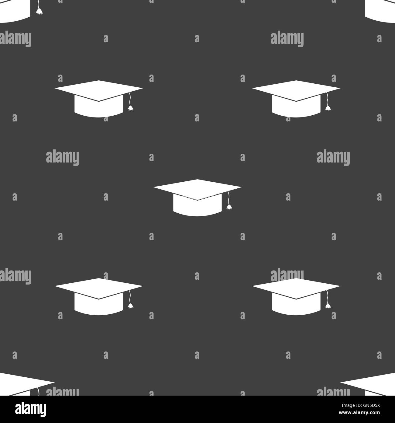 Graduation cap icon sign. Seamless pattern on a gray background. Vector ...