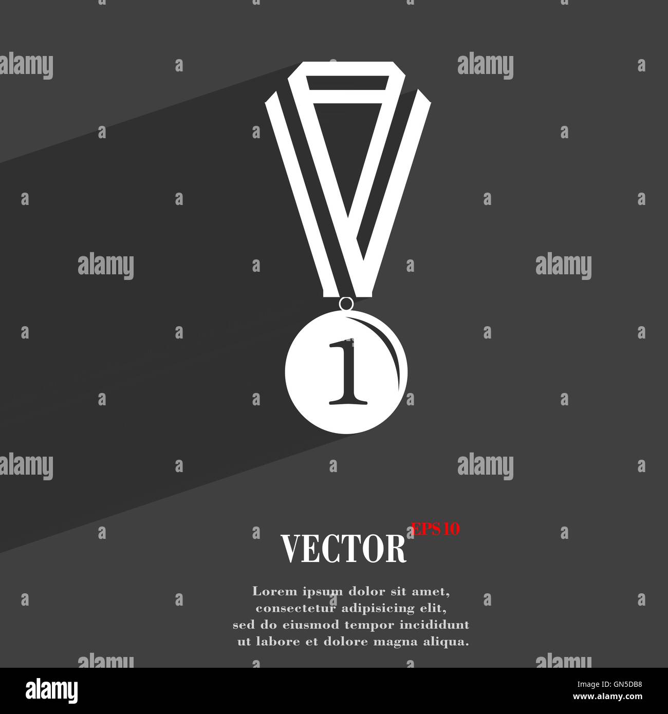 the medal for first place symbol Flat modern web design with long ...