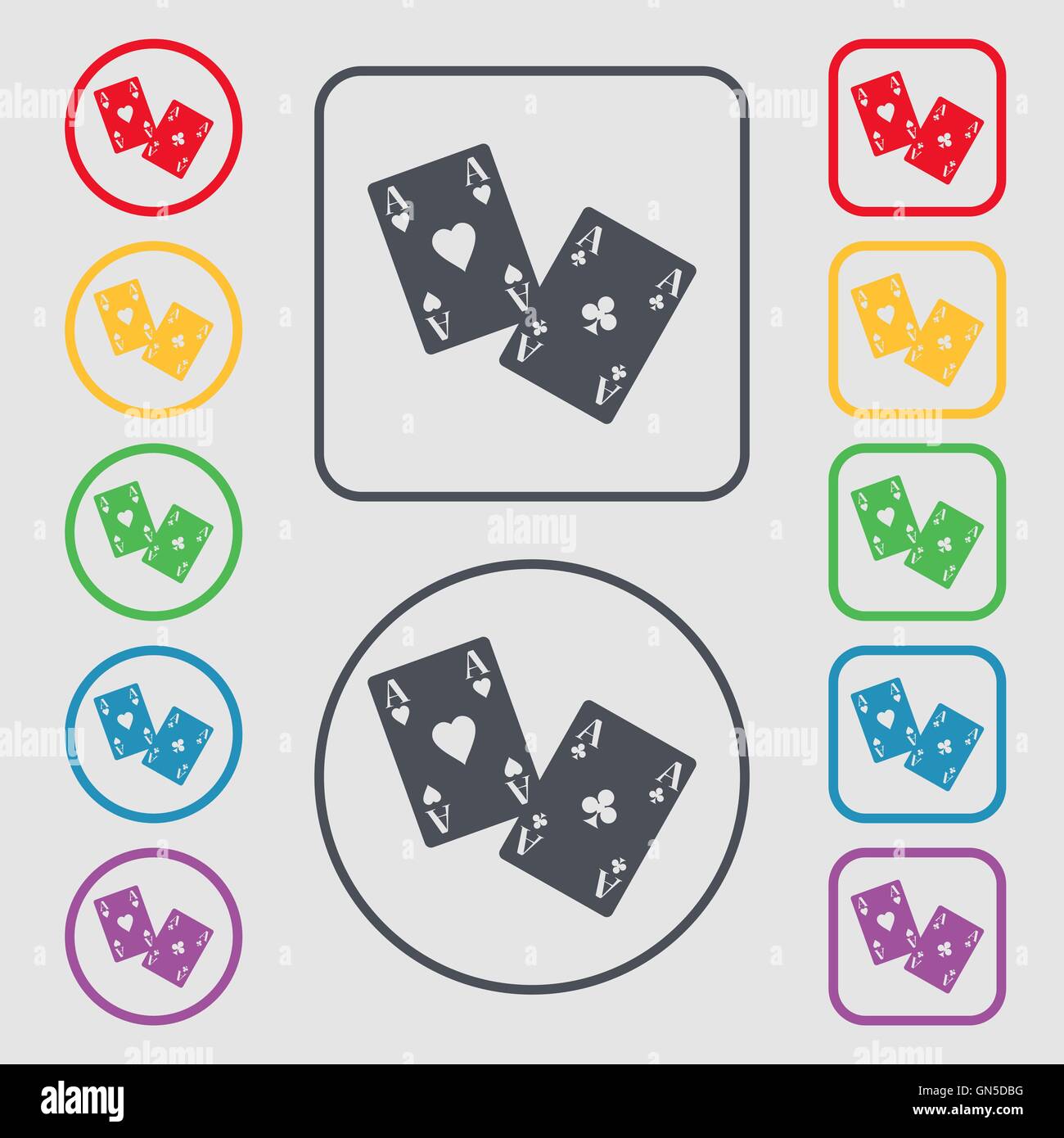 Two Aces icon sign. symbol on the Round and square buttons with frame ...