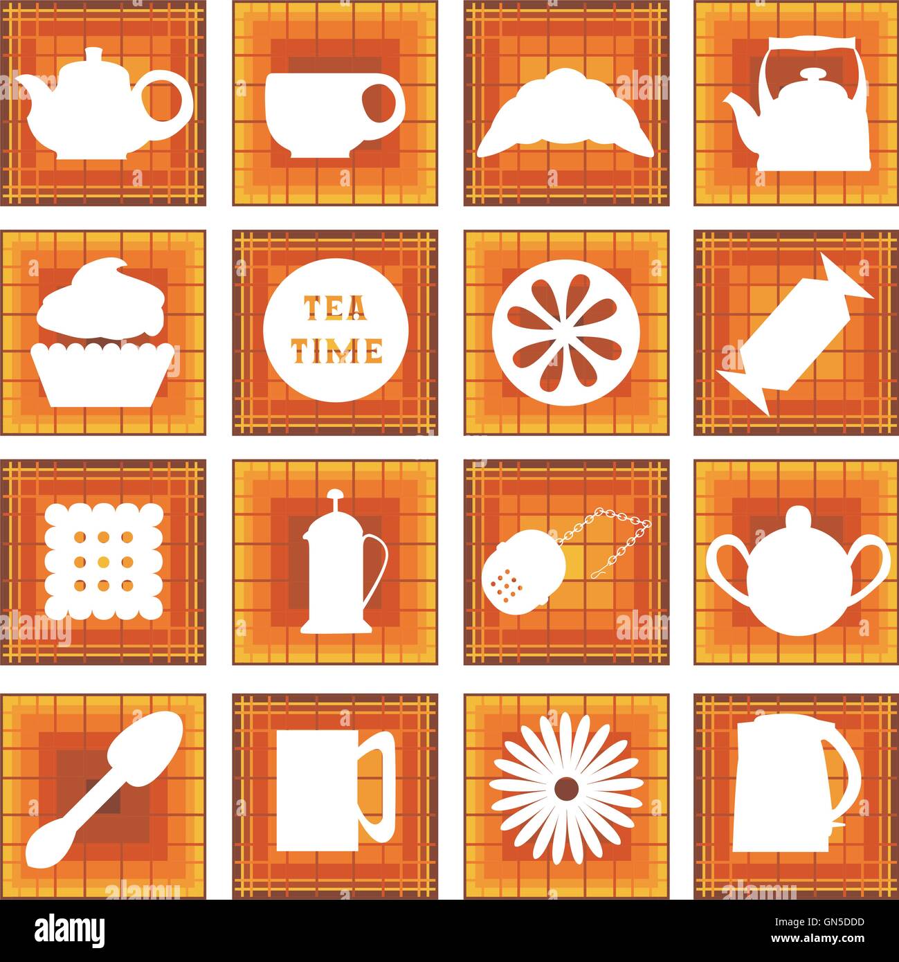 Set of 16 icons. Tea time. In square Stock Vector Image & Art - Alamy
