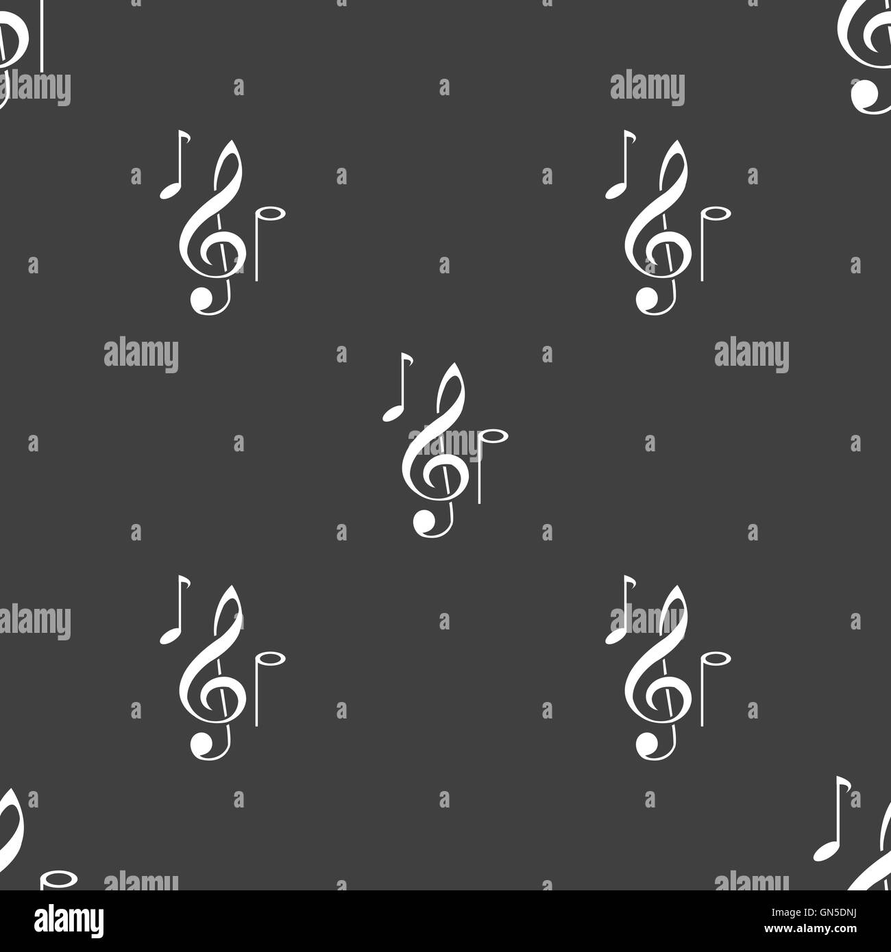 musical notes icon sign. Seamless pattern on a gray background. Vector ...