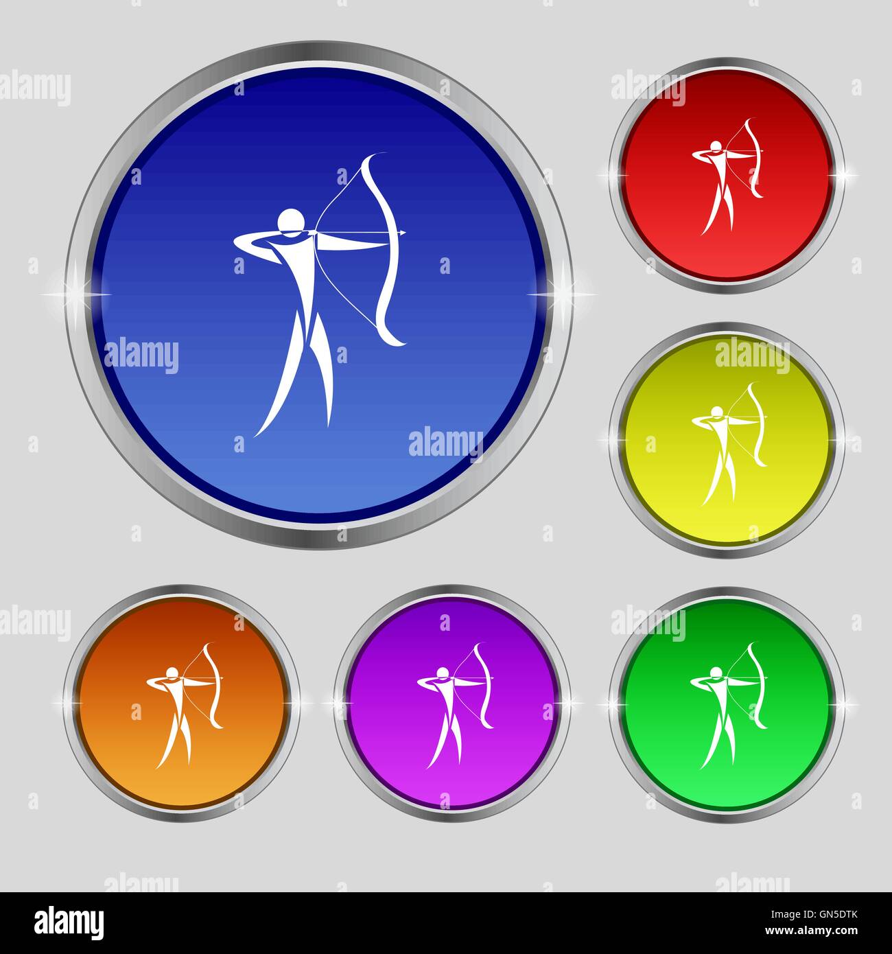 Archery icon sign. Round symbol on bright colourful buttons. Vector ...