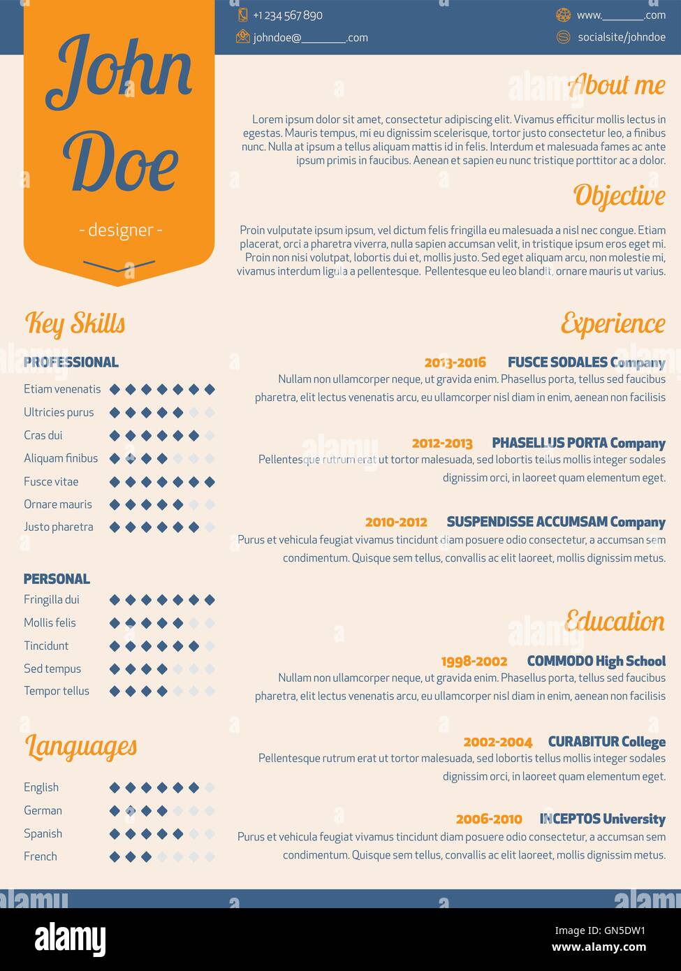 Modern resume cv with orange ribbon Stock Vector Image & Art - Alamy