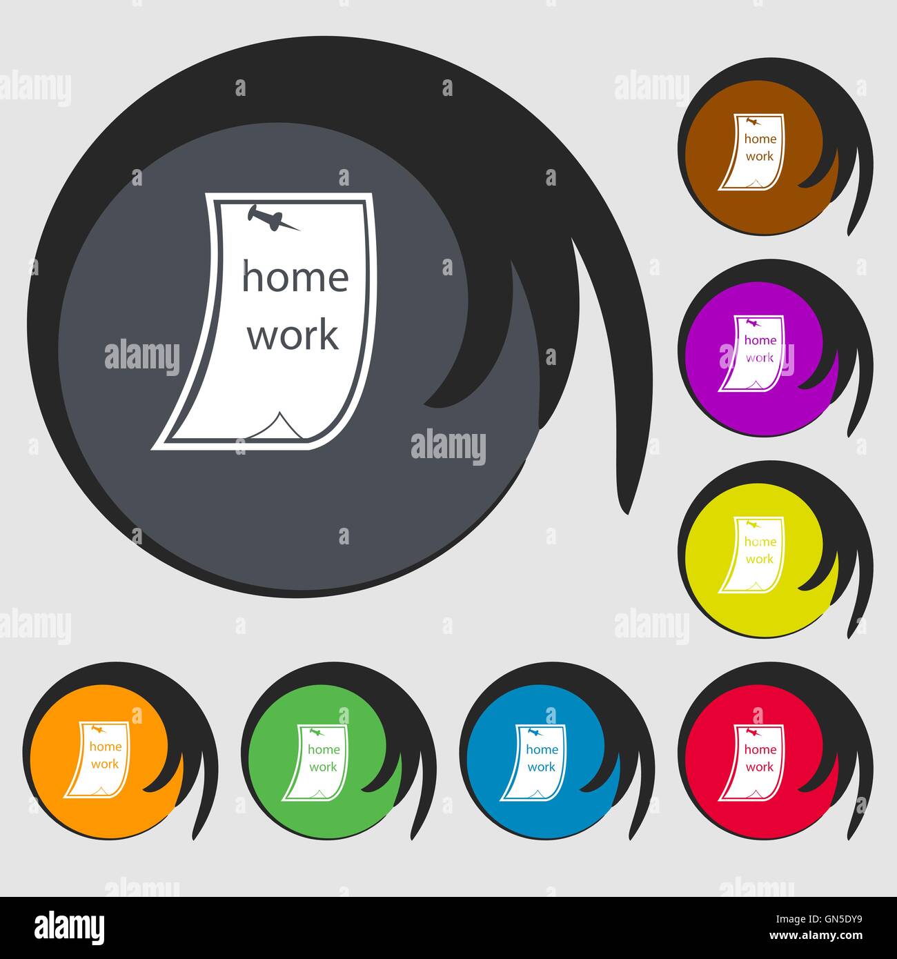 Homework icon. Symbols on eight colored buttons. Vector Stock Vector ...