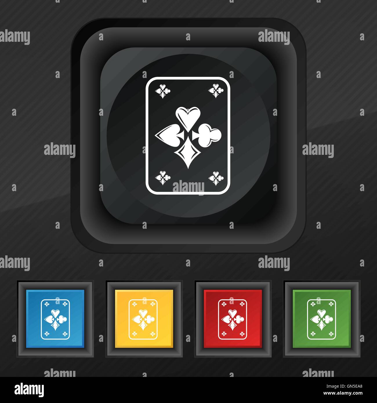 game cards icon symbol. Set of five colorful, stylish buttons on black ...
