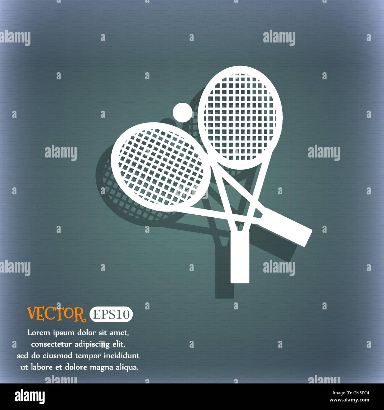 tennis icon. On the blue-green abstract background with shadow and ...
