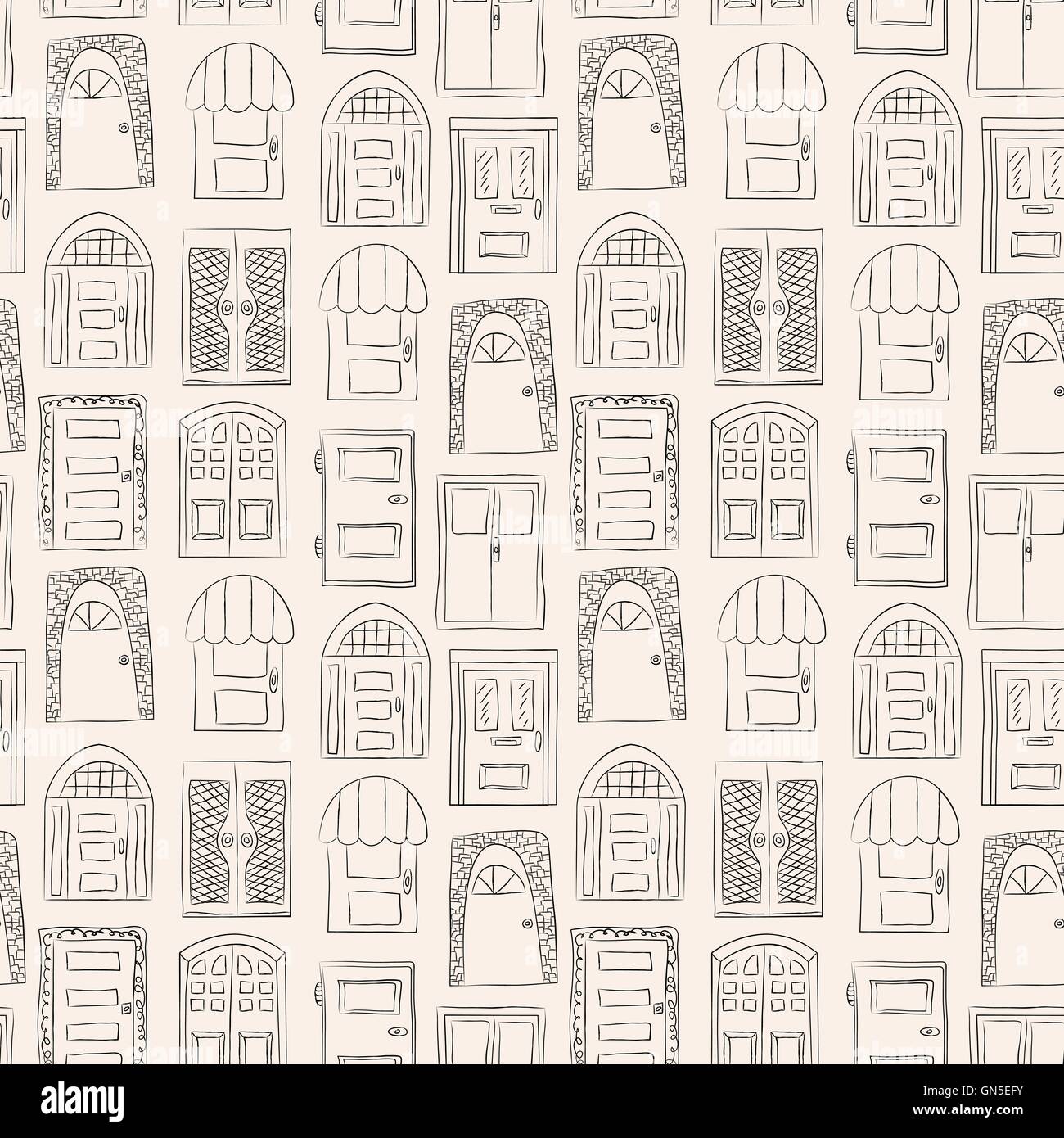 Seamless pattern. Collection of old door icon, isolated illustra Stock ...