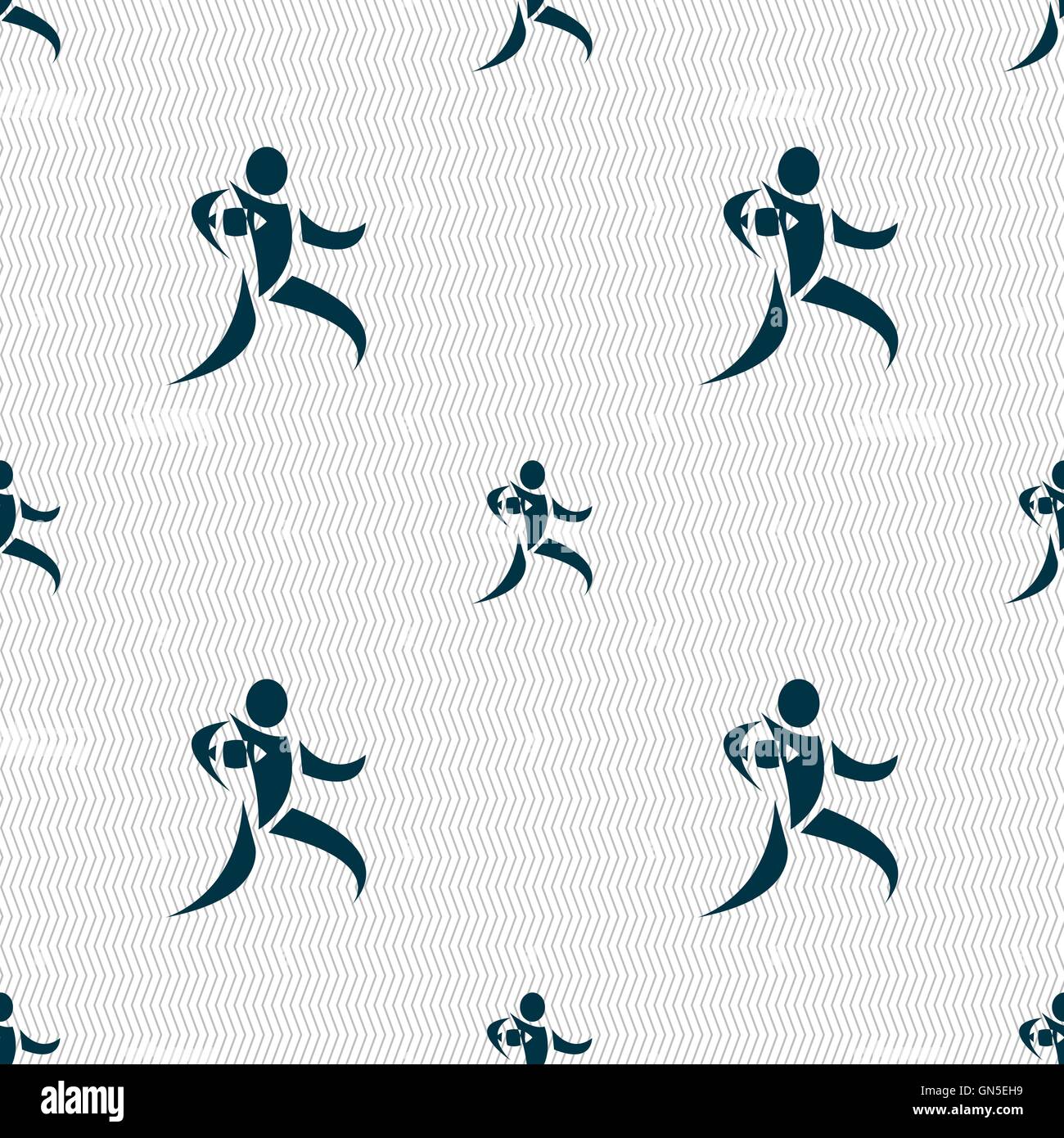 Rugby player running with ball icon sign. Seamless pattern with ...