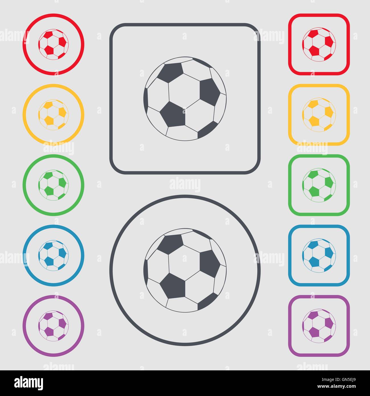 football icon sign. symbol on the Round and square buttons with frame ...