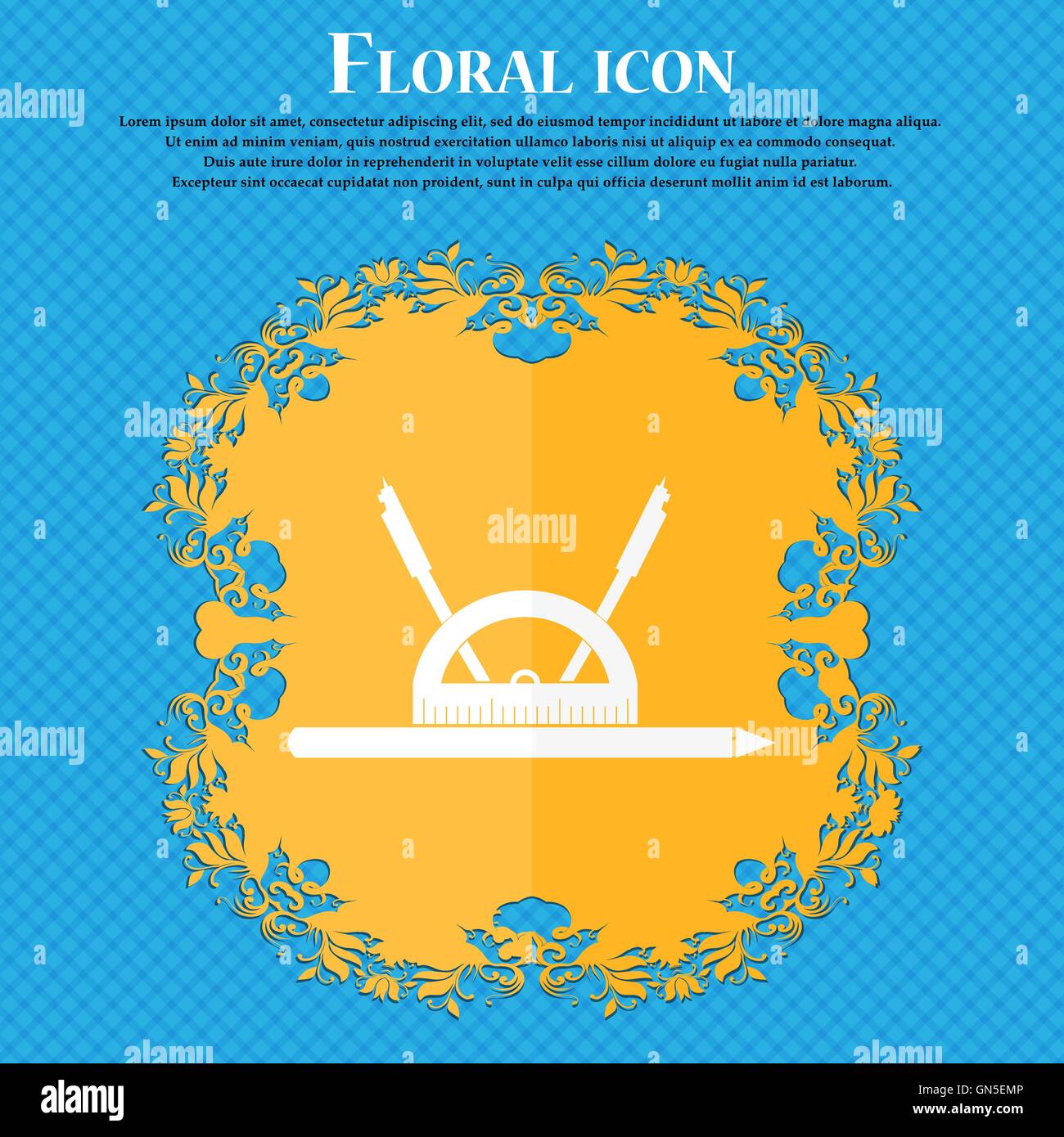 the compass and protractor. characters geometry. Education icon. Floral ...