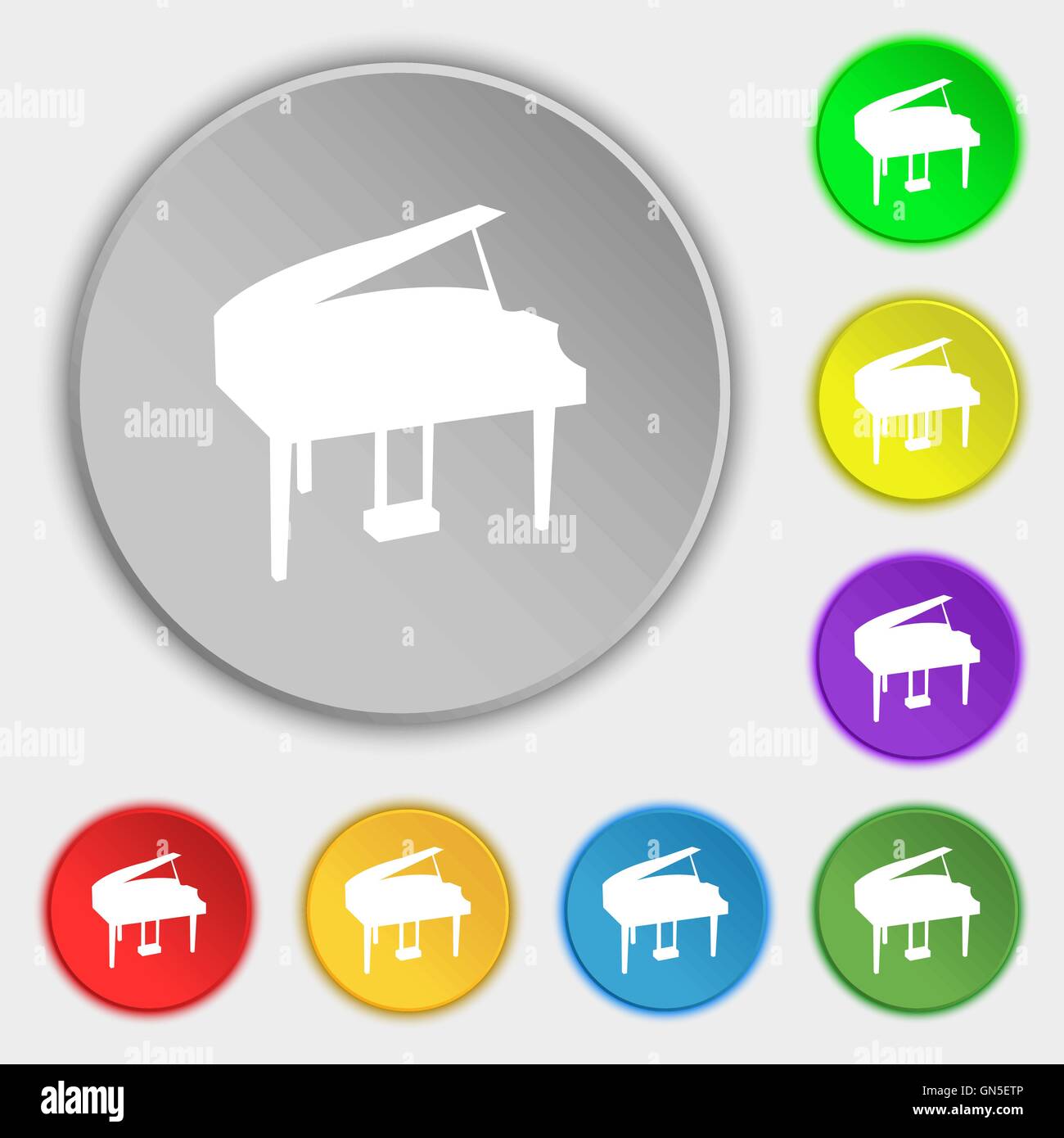 Grand piano icon sign. Symbol on eight flat buttons. Vector Stock ...