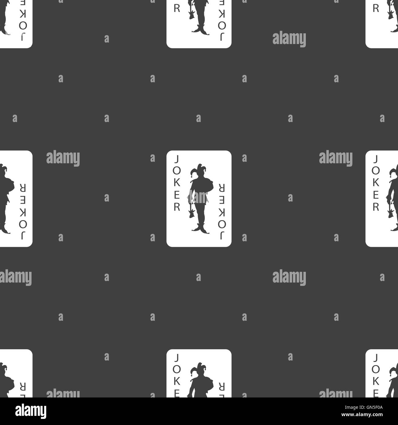 Single playing cards, Joker icon sign. Seamless pattern on a gray ...