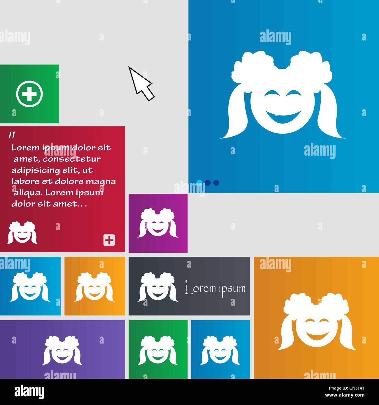 smiling girl icon sign. buttons. Modern interface website buttons with ...