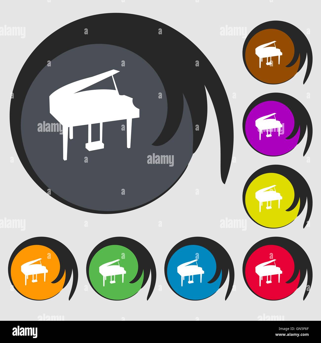 Grand piano icon. Symbols on eight colored buttons. Vector Stock Vector ...