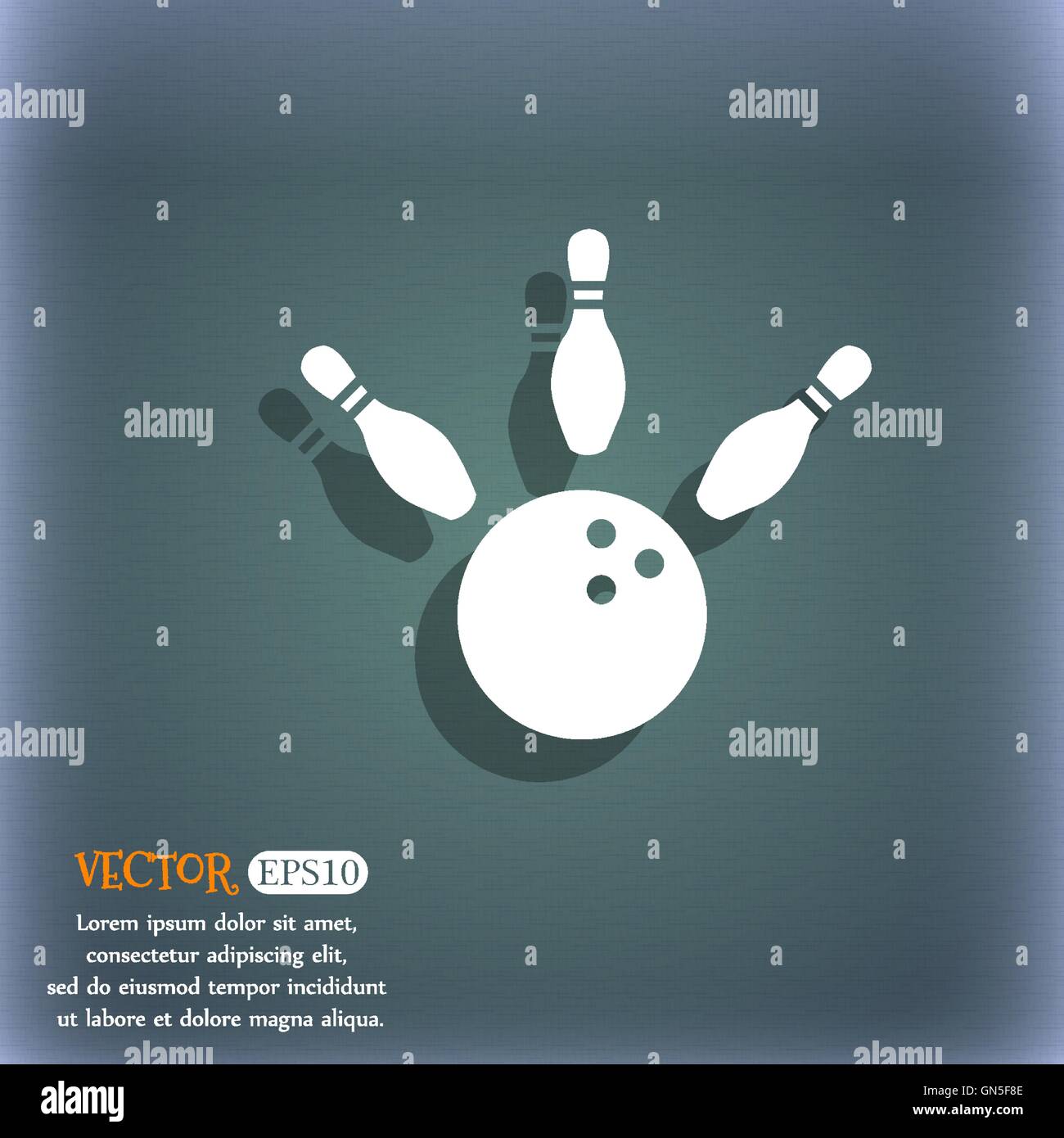 bowling icon. On the blue-green abstract background with shadow and ...