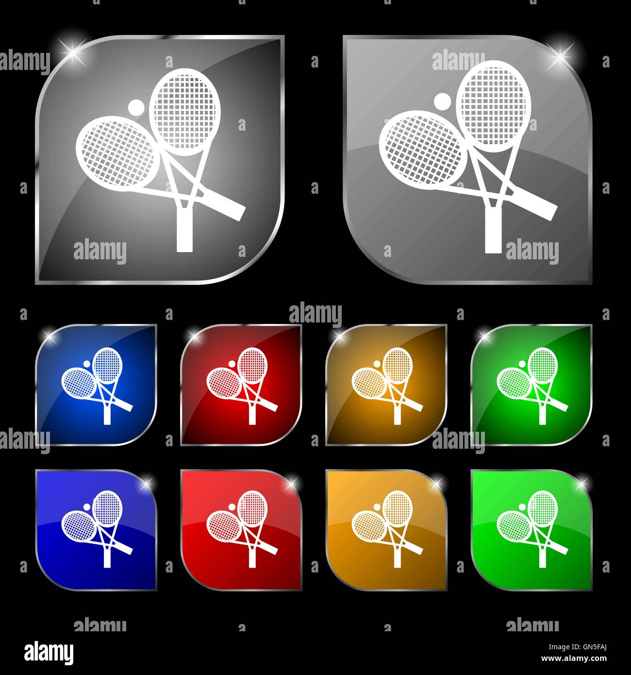 tennis icon sign. Set of ten colorful buttons with glare. Vector Stock ...