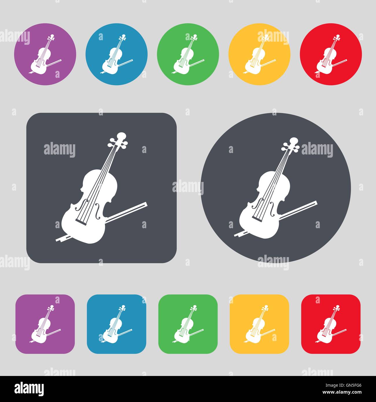 Violin icon sign. A set of 12 colored buttons. Flat design. Vector ...