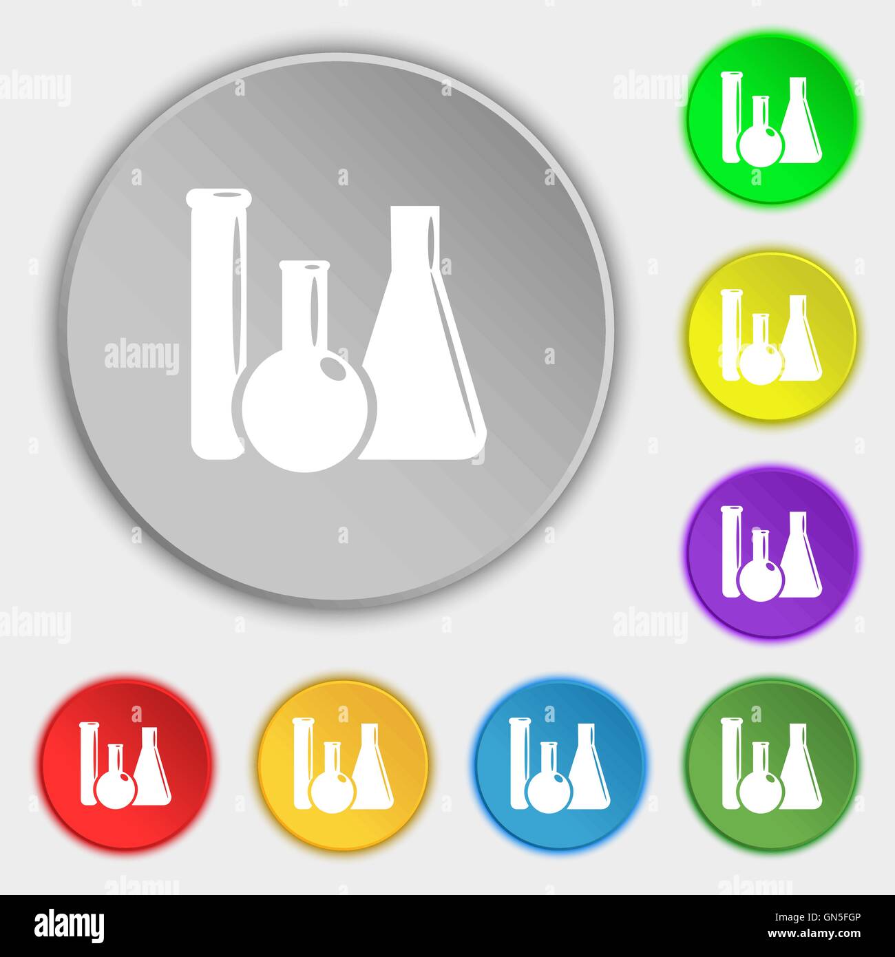 laboratory glass, chemistry icon sign. Symbol on eight flat buttons ...