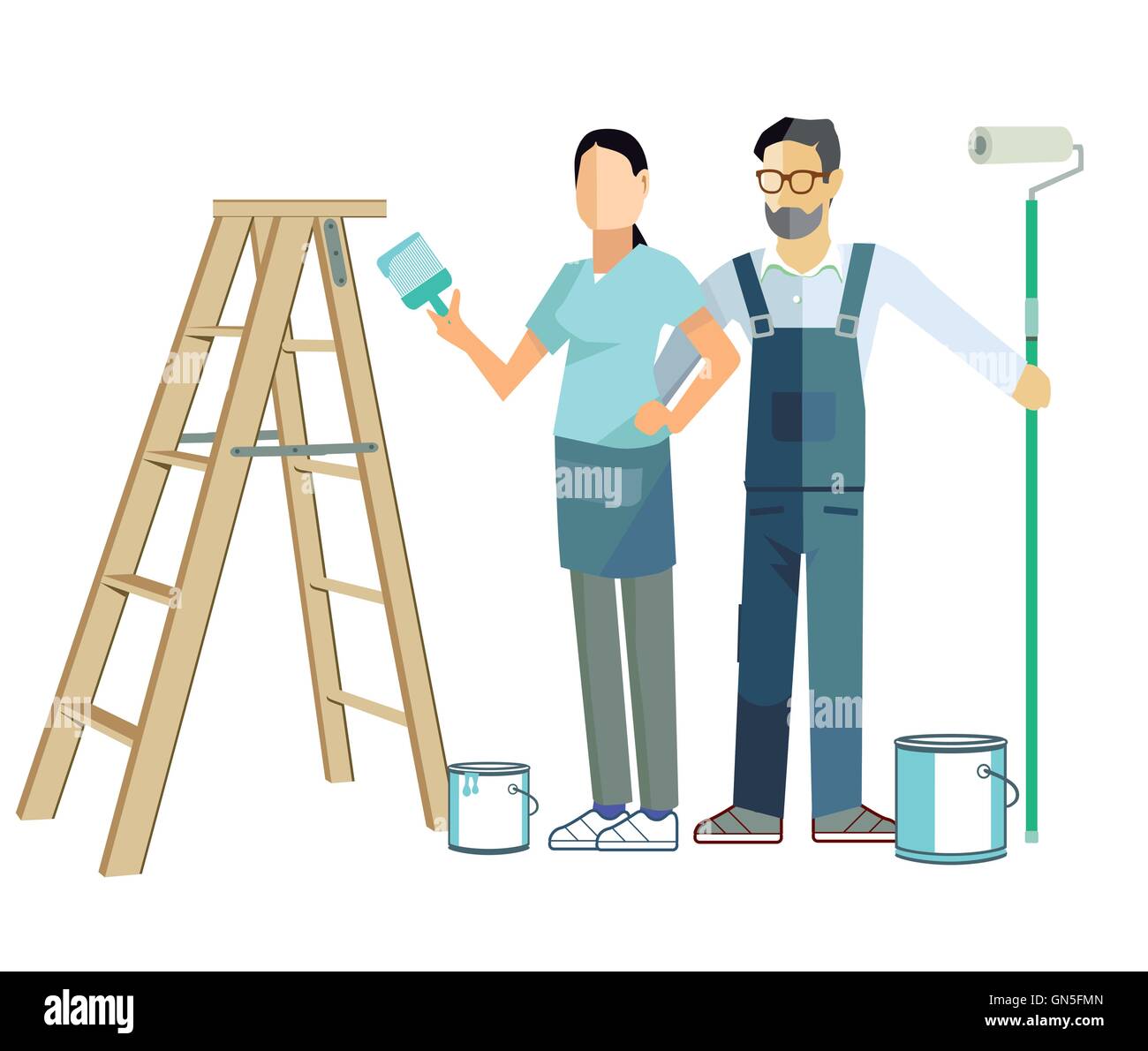 Family decorating house painting Stock Vector Images - Alamy
