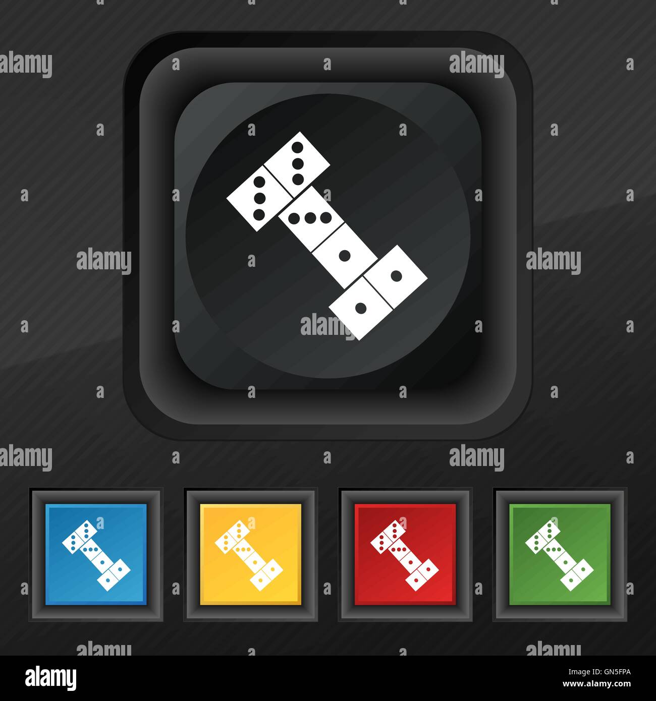 domino icon symbol. Set of five colorful, stylish buttons on black ...