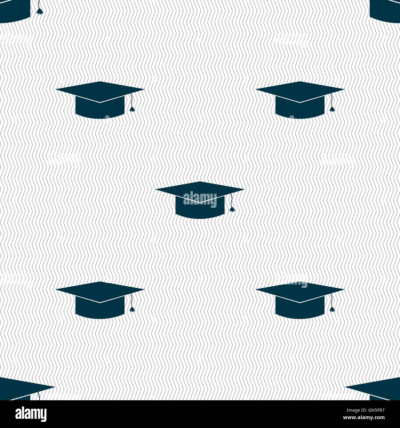 Graduation cap icon sign. Seamless pattern with geometric texture ...
