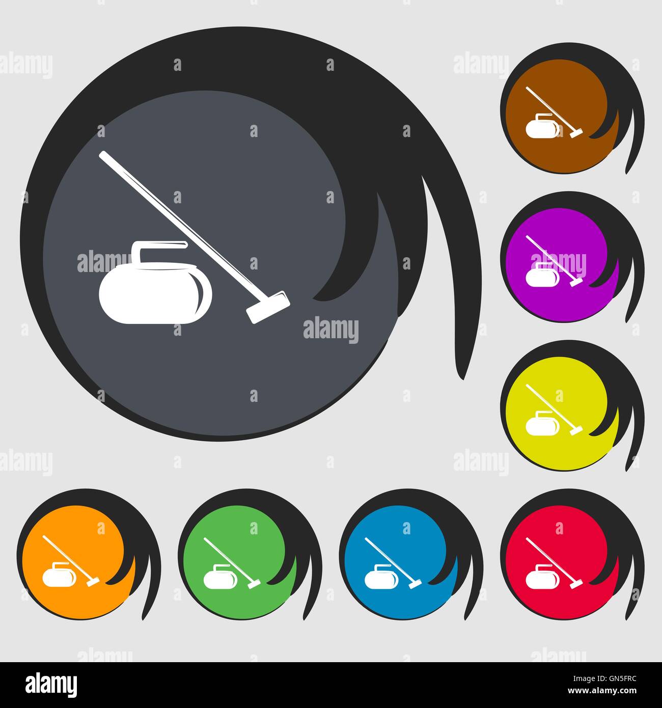 The stone for curling icon. Symbols on eight colored buttons. Vector ...