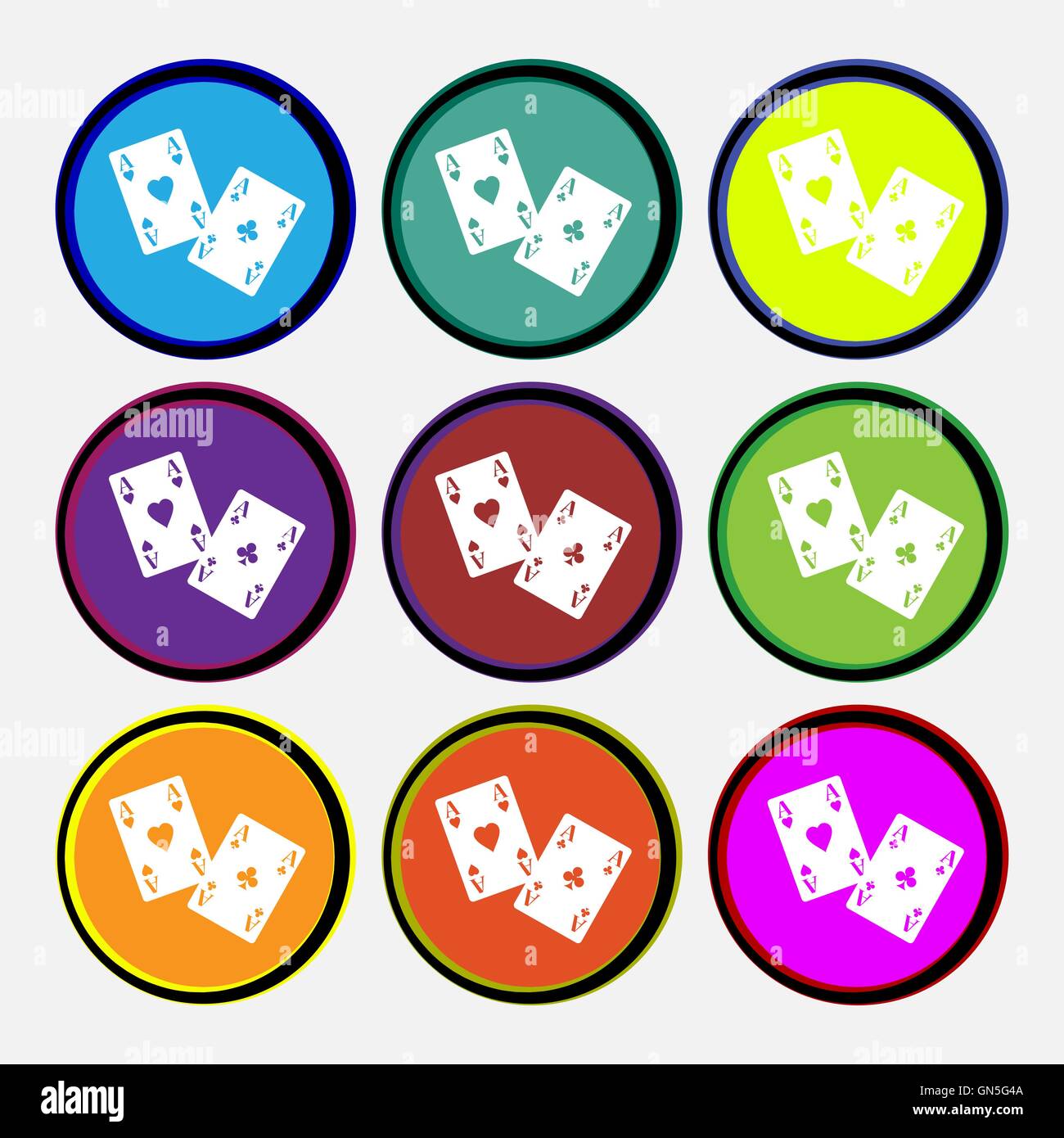 Two Aces icon sign. Nine multi colored round buttons. Vector Stock ...