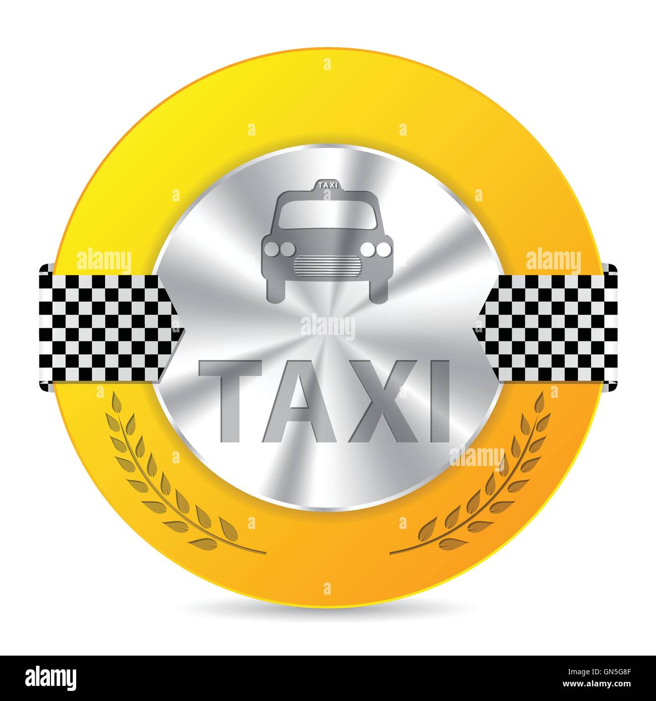 Metallic taxi badge design with checkered ribbons Stock Vector Image ...