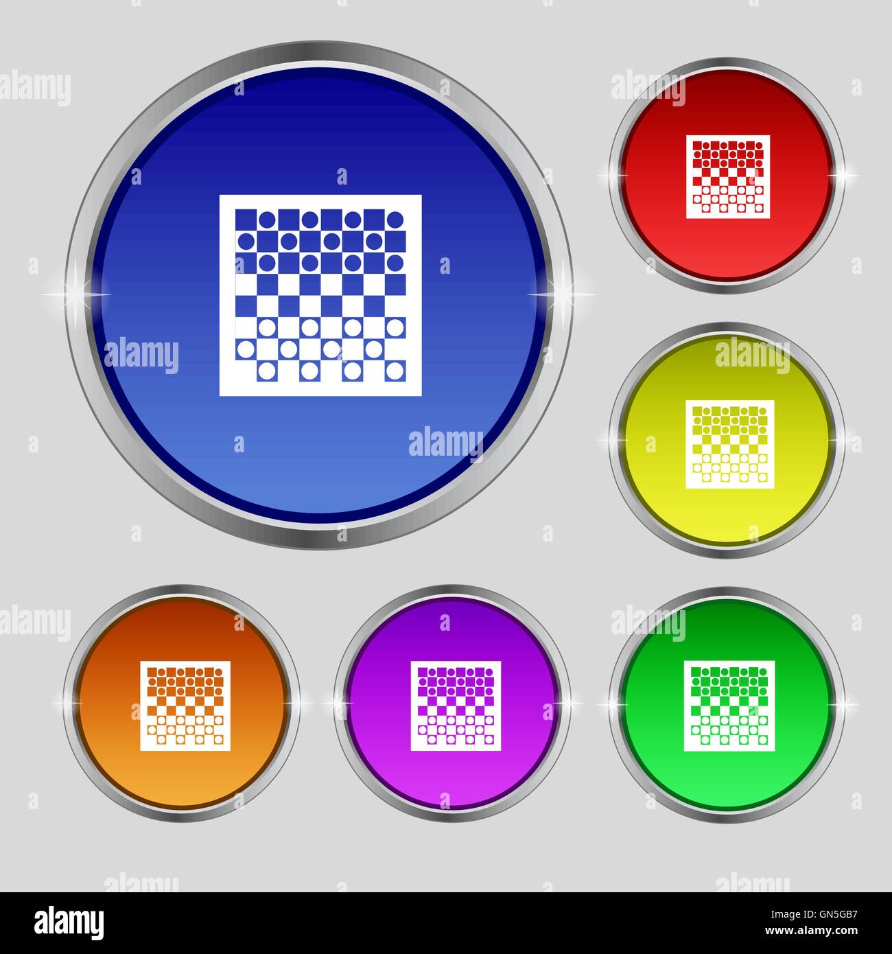 checkers board icon sign. Round symbol on bright colourful buttons ...