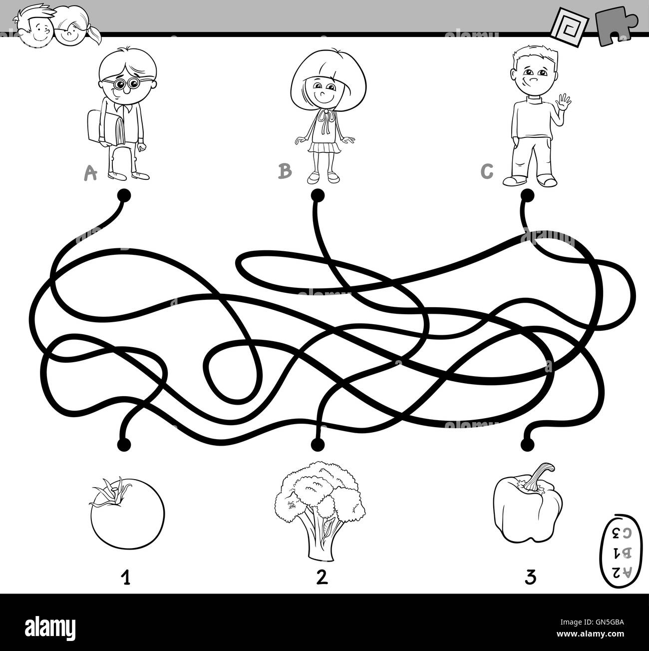 Simple maze puzzle for kids Black and White Stock Photos & Images - Alamy