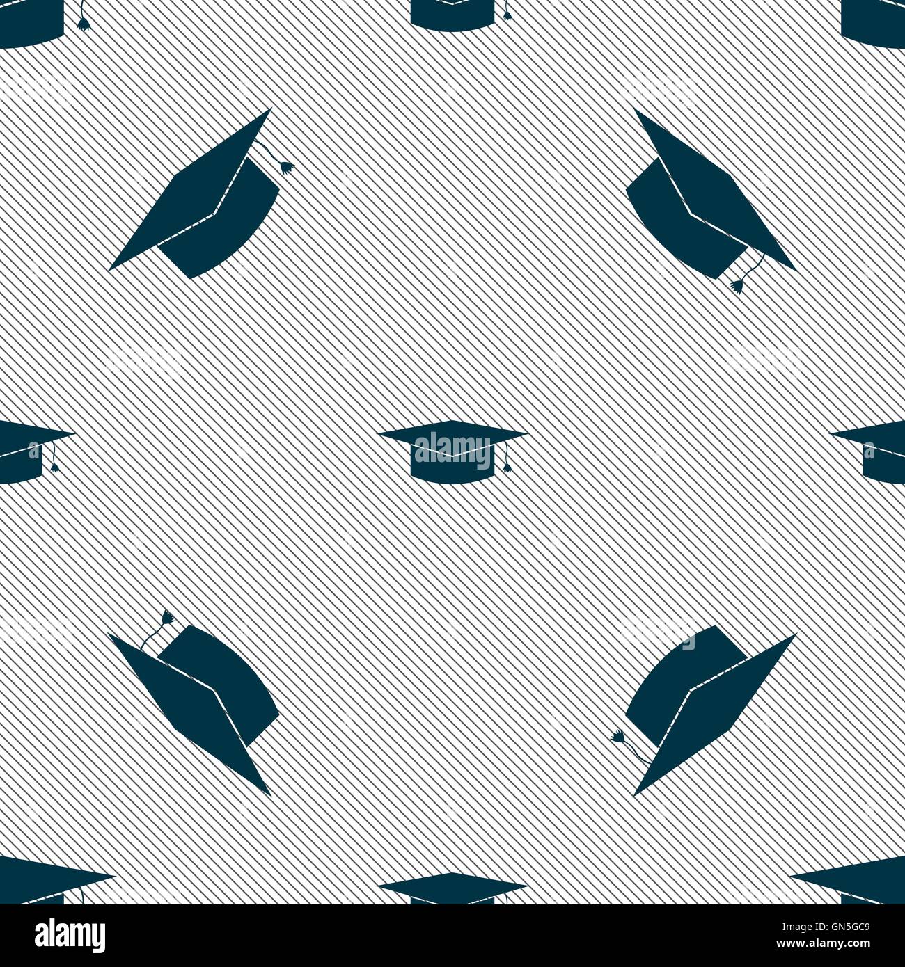 Graduation cap icon sign. Seamless pattern with geometric texture ...