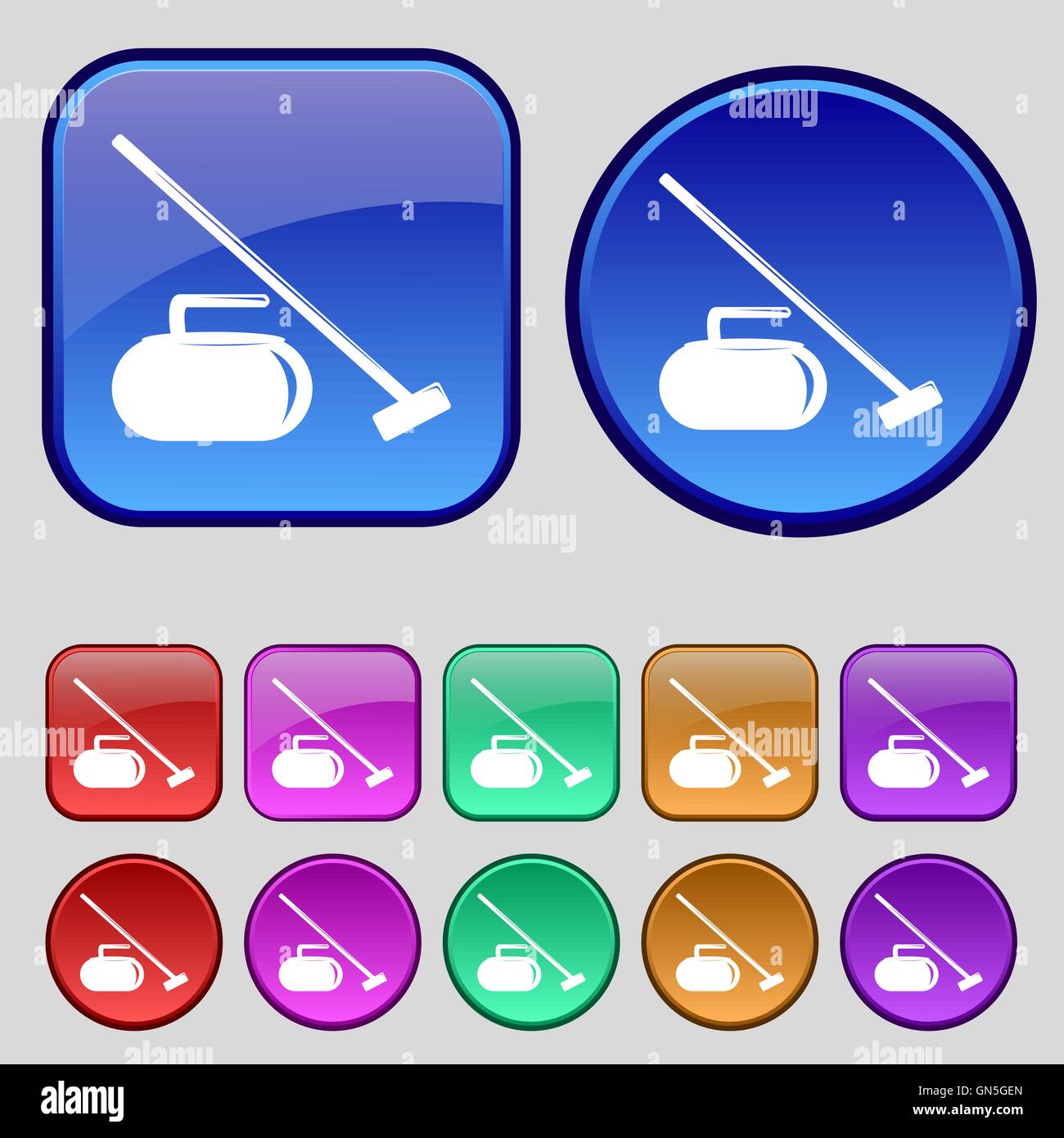 The stone for curling icon sign. A set of twelve vintage buttons for ...
