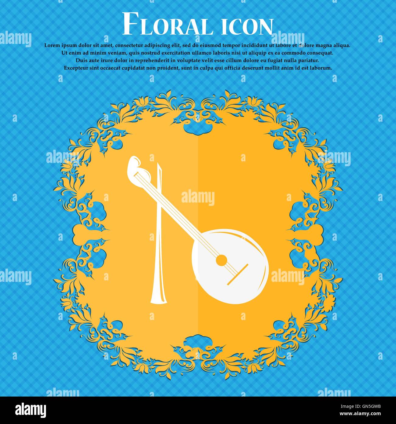 Balalaika icon. Floral flat design on a blue abstract background with ...