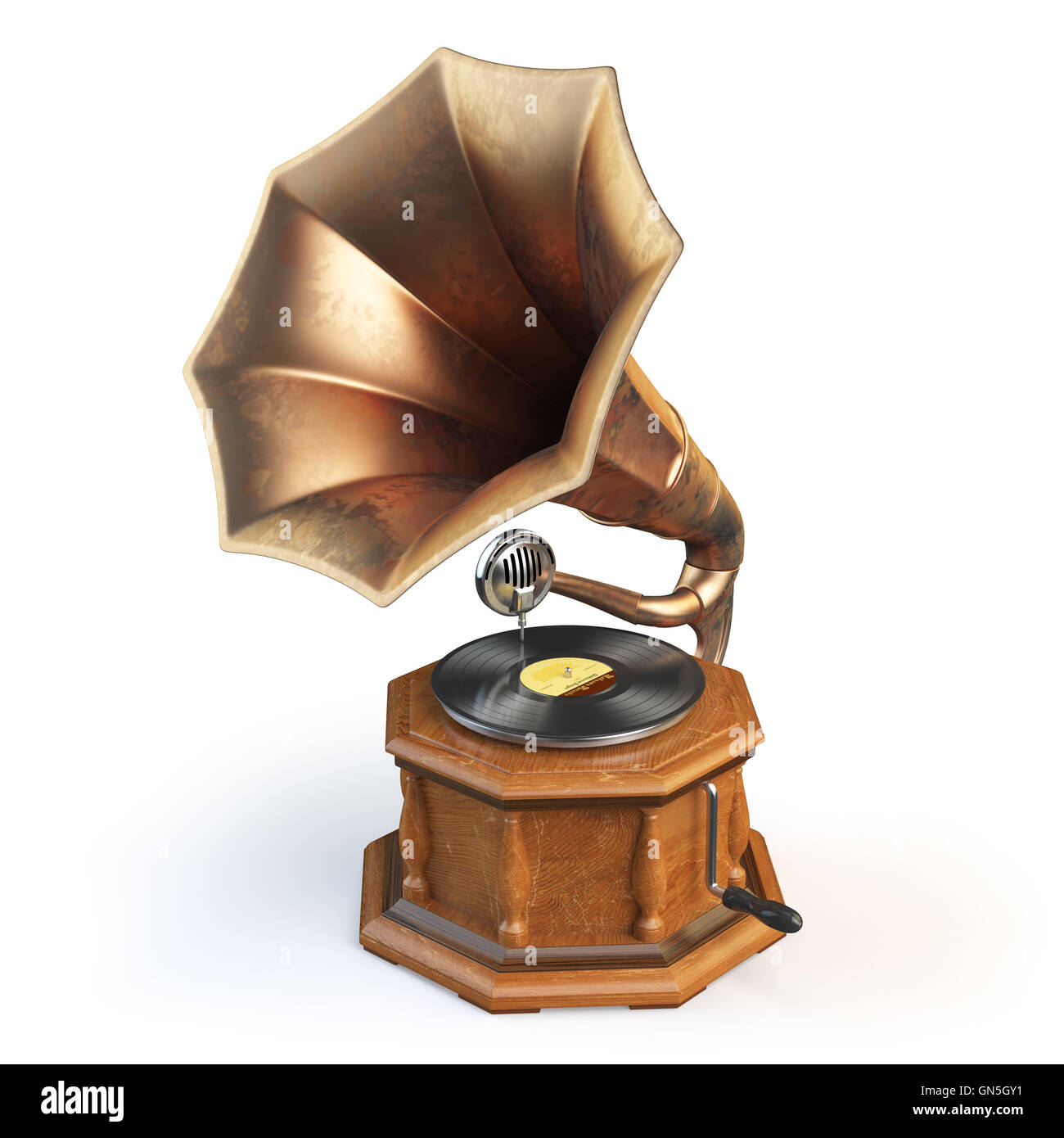 Vintage gramophone isolated on white. 3d illustration Stock Photo - Alamy