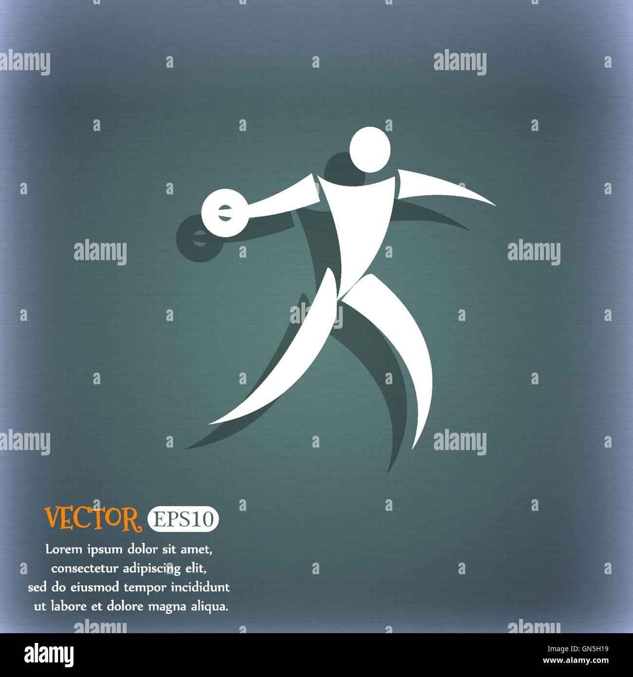 Discus thrower icon. On the blue-green abstract background with shadow ...