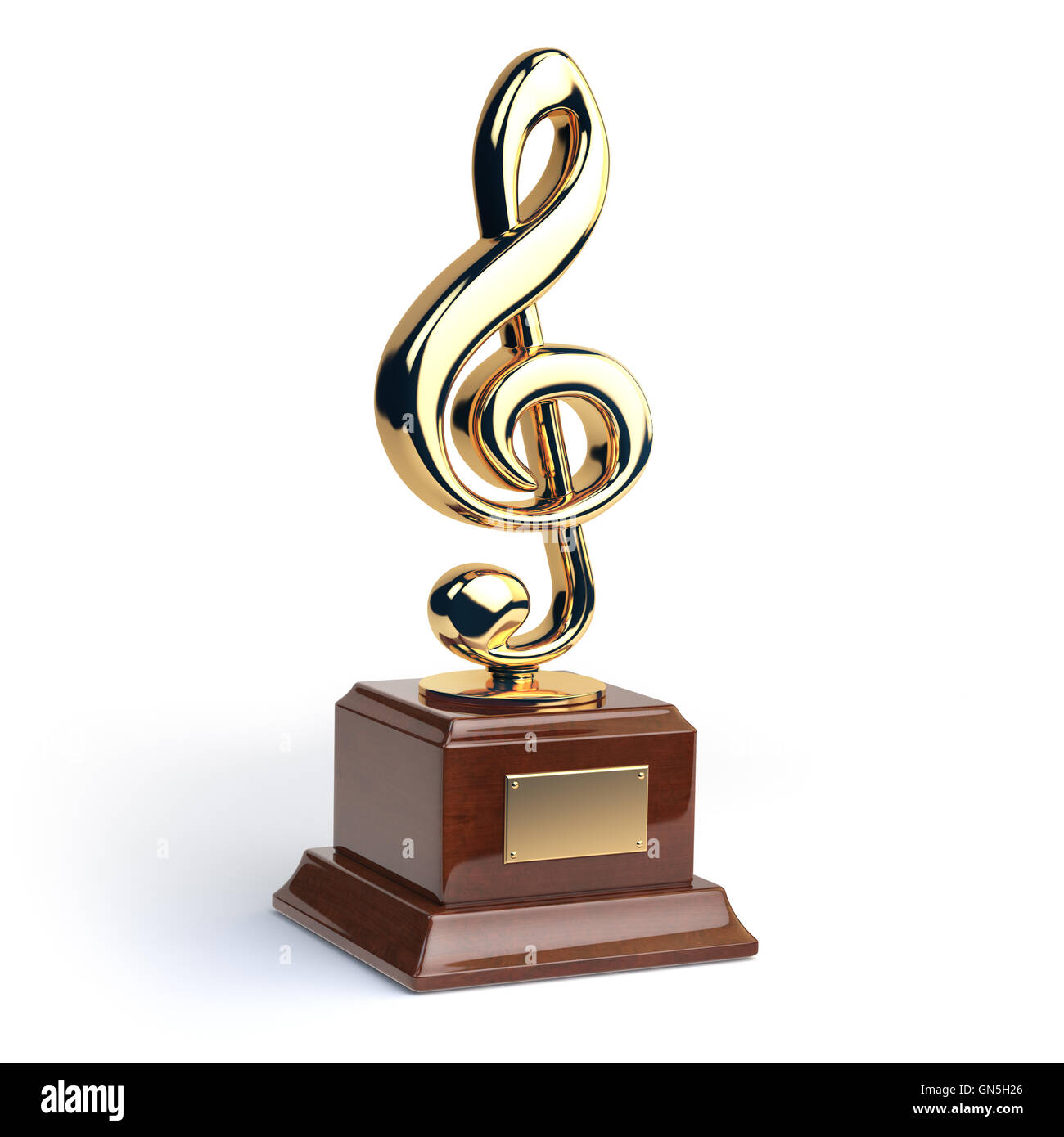 Gold treble clef s trophy isolated on white. Music award concept. 3d ...