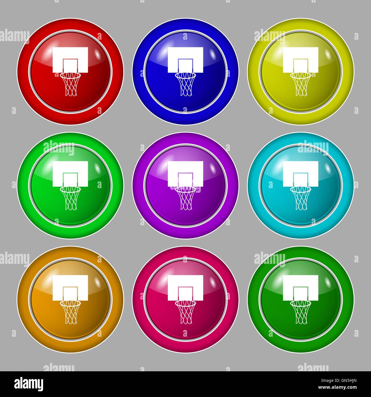Basketball backboard icon sign. symbol on nine round colourful buttons ...