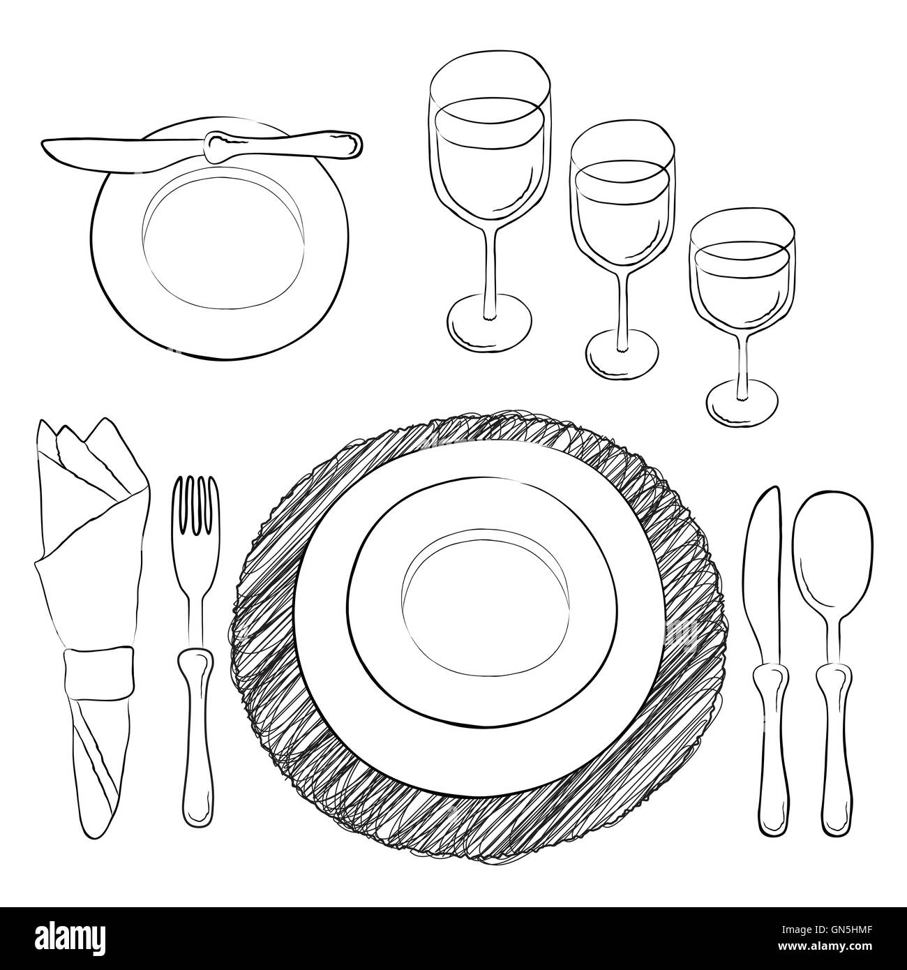 Black And White Place Setting Clipart