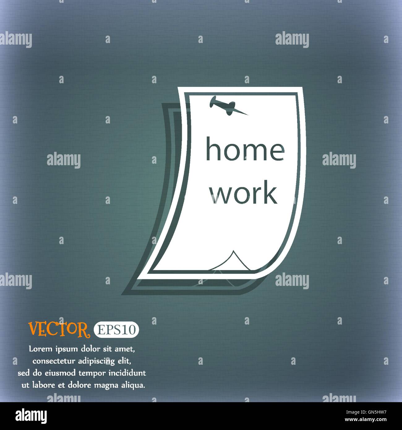 Homework icon. On the blue-green abstract background with shadow and ...