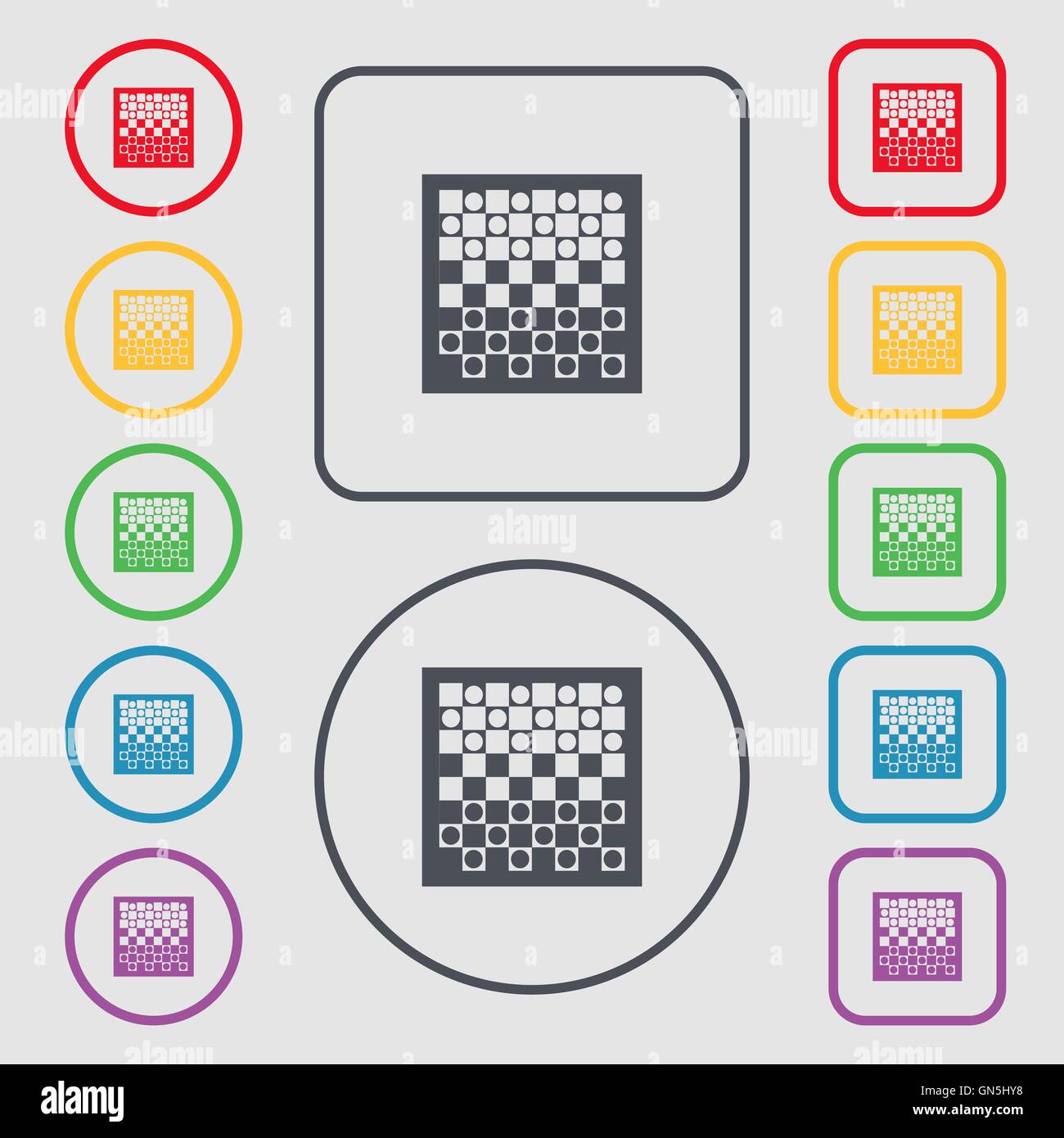 checkers board icon sign. symbol on the Round and square buttons with ...