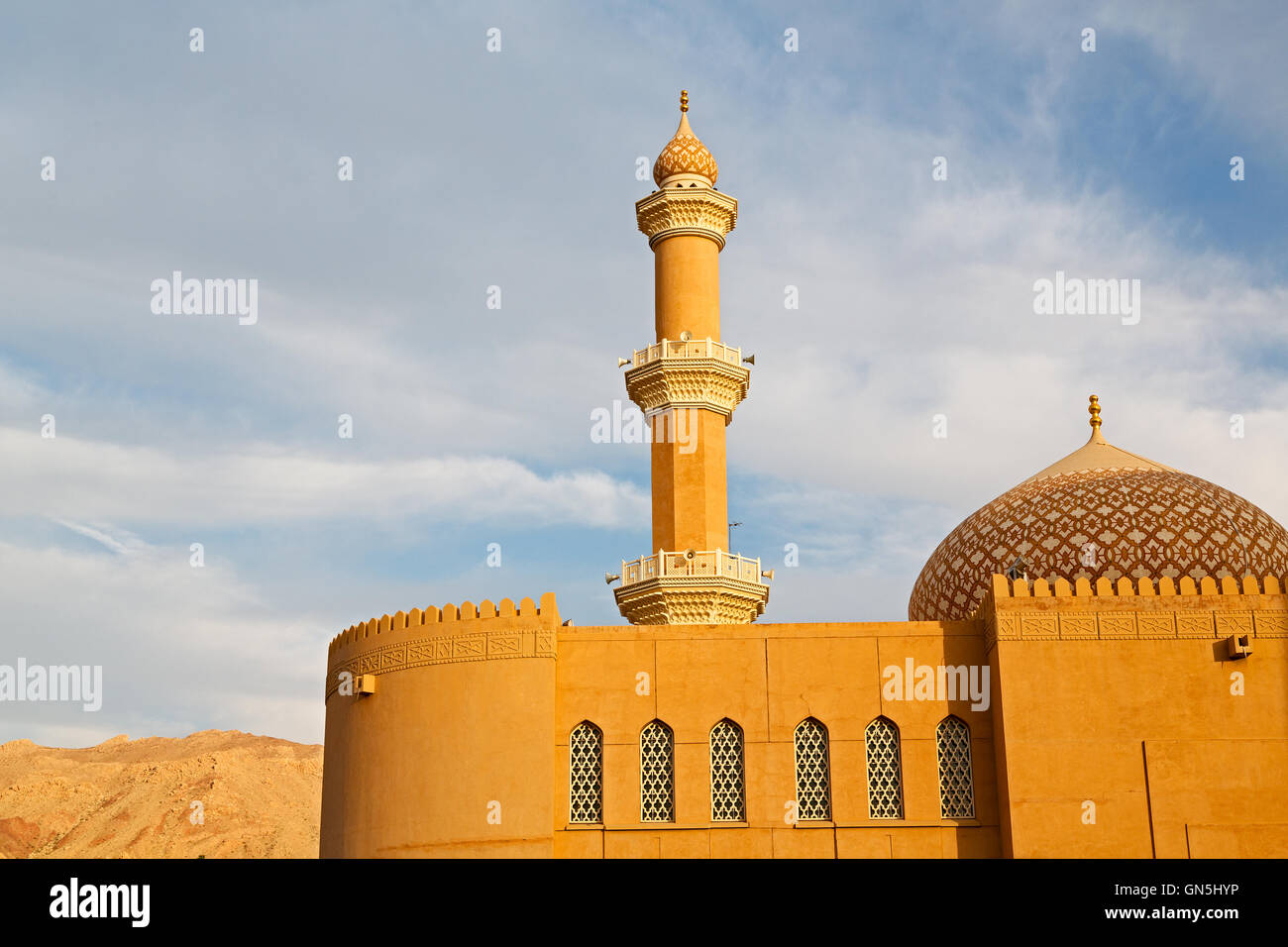 minaret and religion in clear sky in oman muscat the old mosque Stock ...