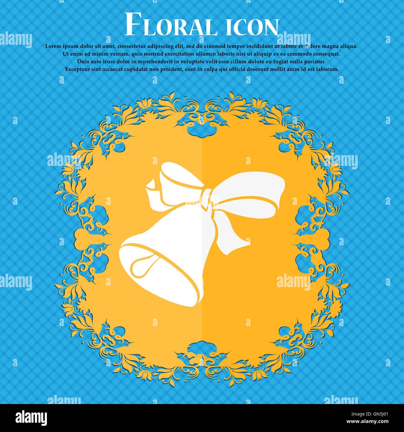bell icon. Floral flat design on a blue abstract background with place ...